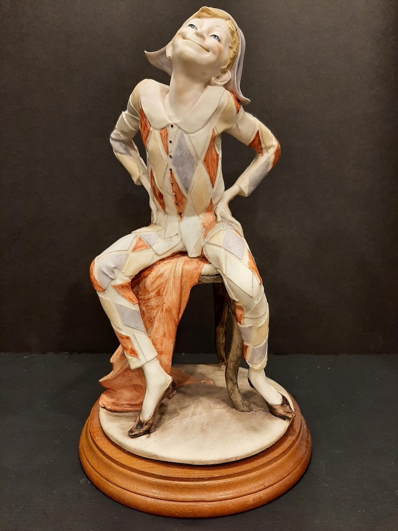 Vintage Giuseppe Armani Style Smiling Jester on Chair Polystone ...
