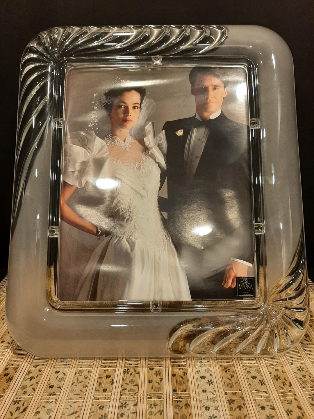 Vintage MIKASA Frosted Free Standing Design Lead Crystal Photo Frame ...