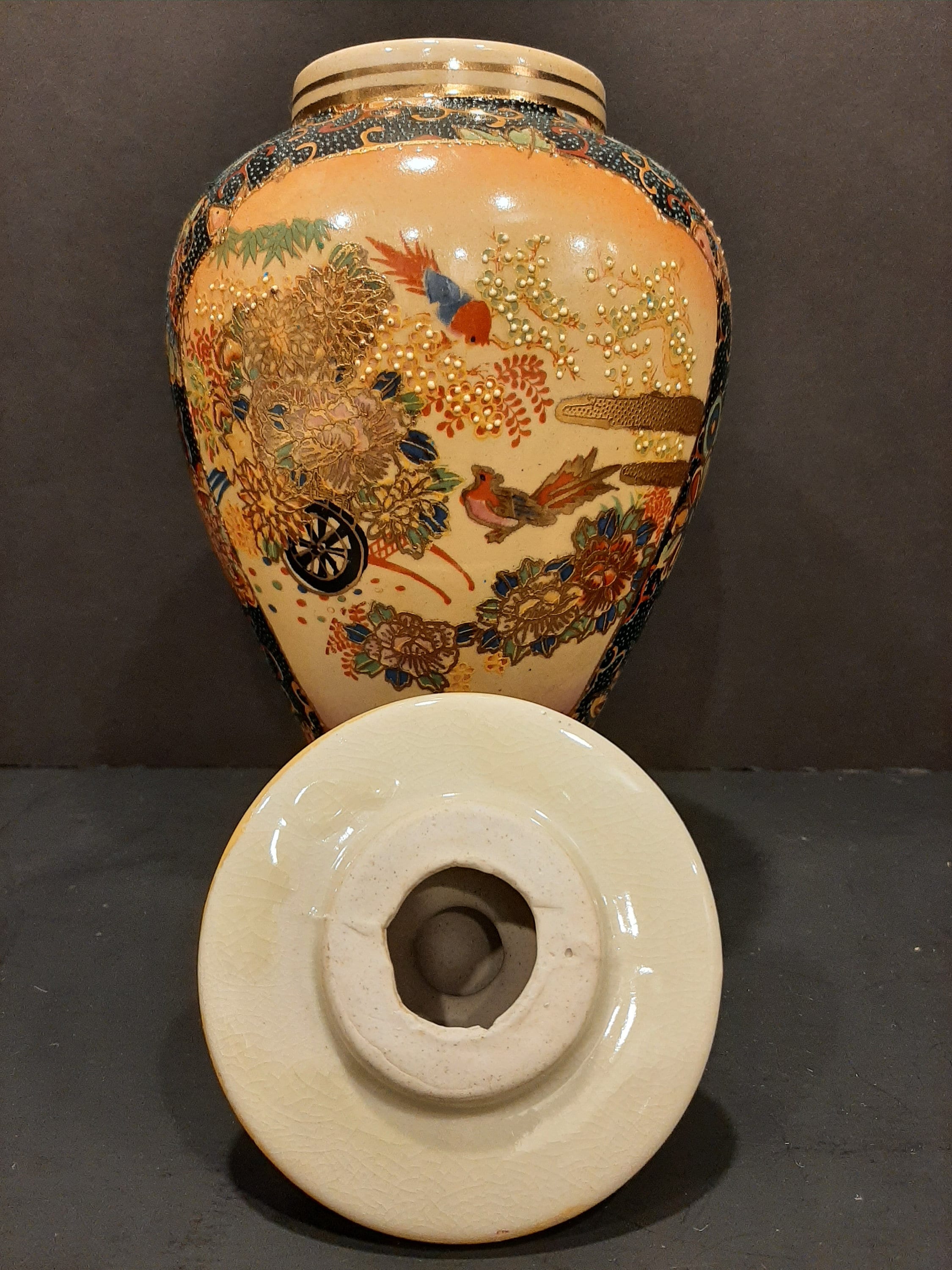 Vintage Japanese SASUMA Pottery Ginger Jar/vase With Lid Hand Painted ...