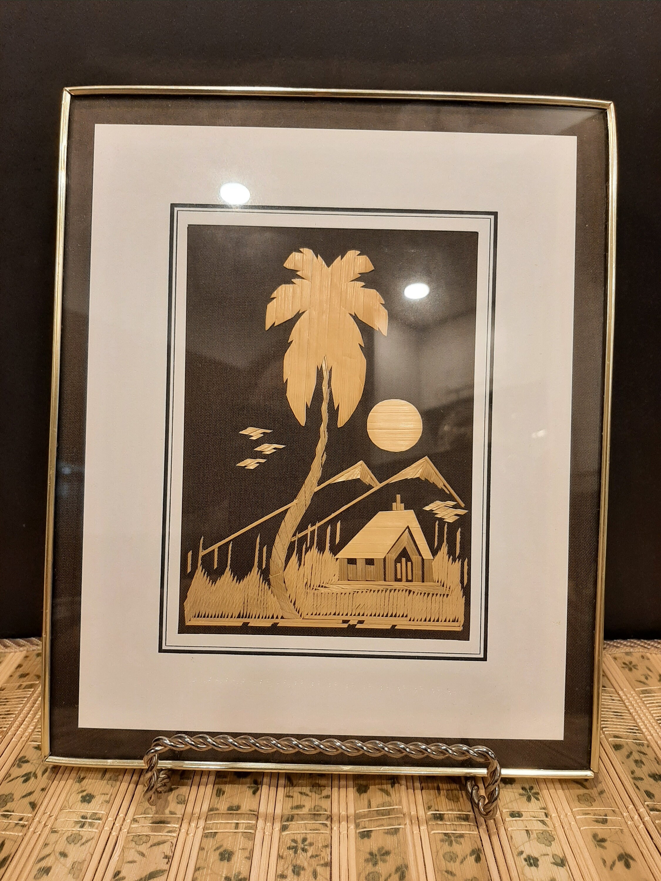 Vintage Hand Made Strow Wall Décor Picture Framed Folk Art Decoration ...
