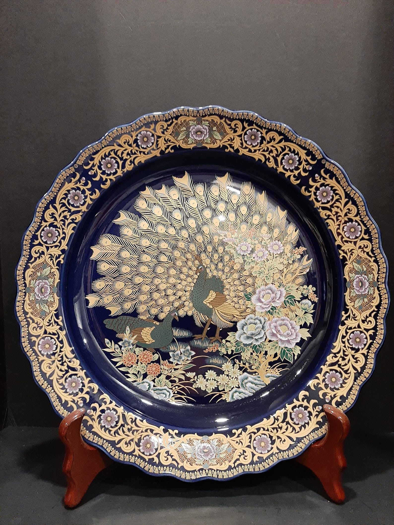 Vintage Exquisite Made in Japan Cobalt Blue Porcelain 17" Decorative ...
