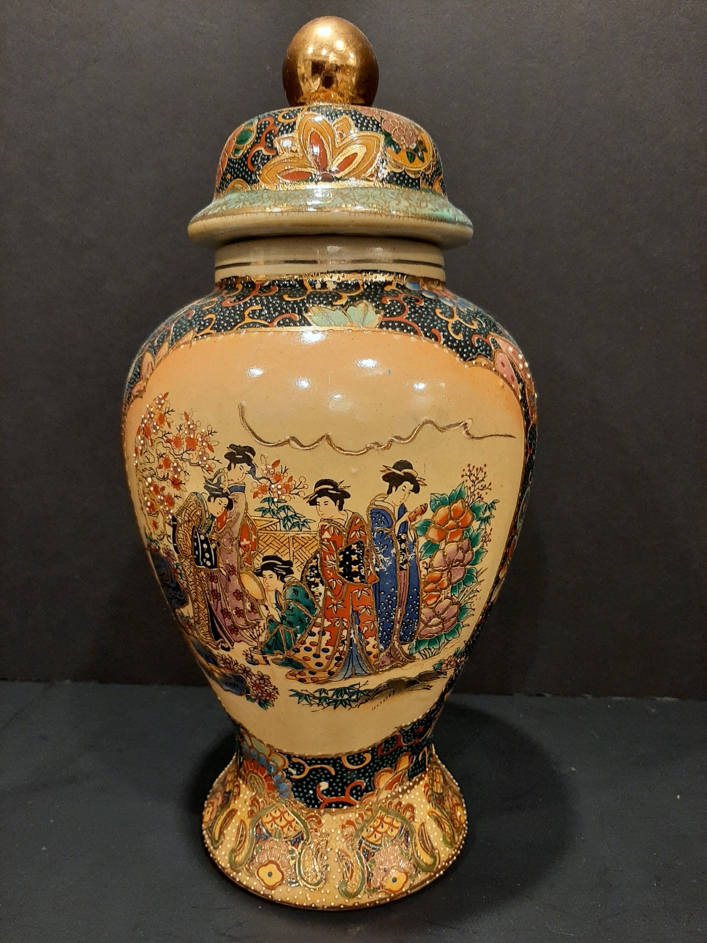 Vintage Japanese SASUMA Pottery Ginger Jar/vase With Lid Hand Painted ...