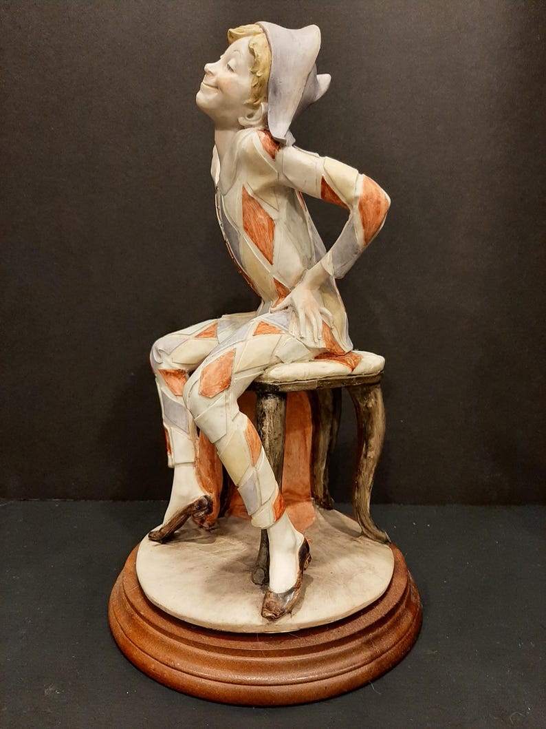 Vintage Giuseppe Armani Style Smiling Jester on Chair Polystone ...