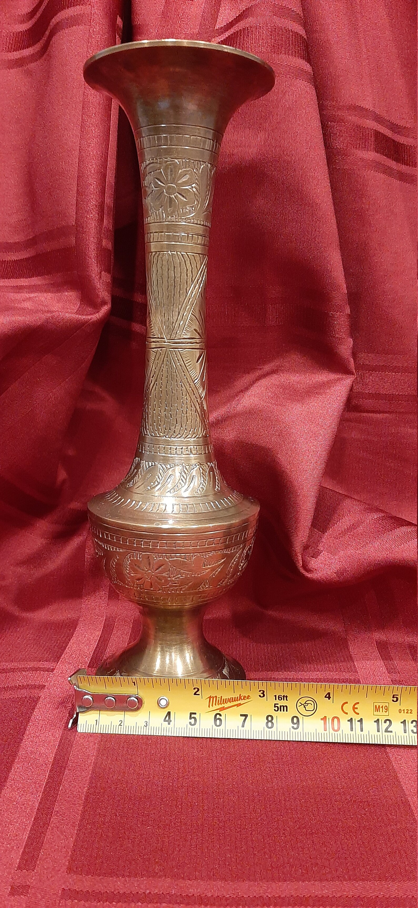 Vintage Indian Hand Crafted Engraved Flower Pattern Bud Solid Brass ...