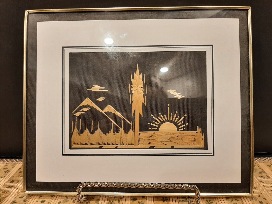 Vintage Hand Made Strow Wall Décor Framed Folk Art Crafting Made in ...