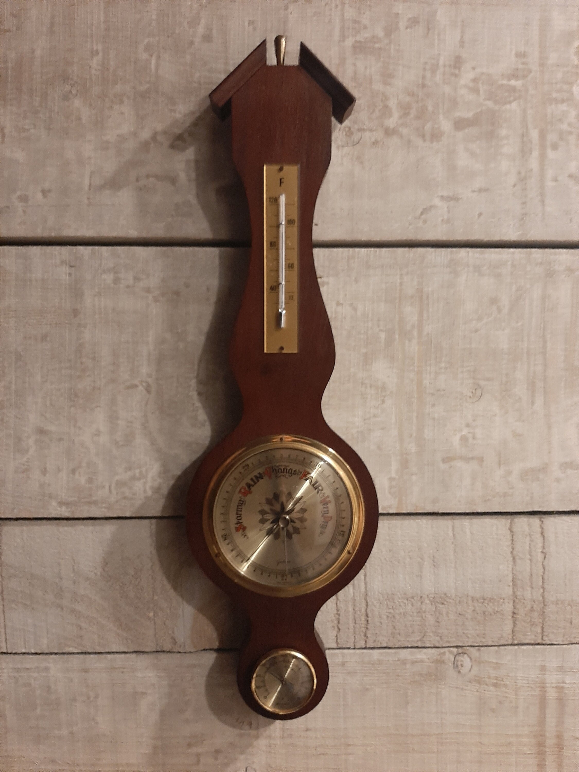 Vintage Solid Wood & Brass Weather Station Barometer - Etsy
