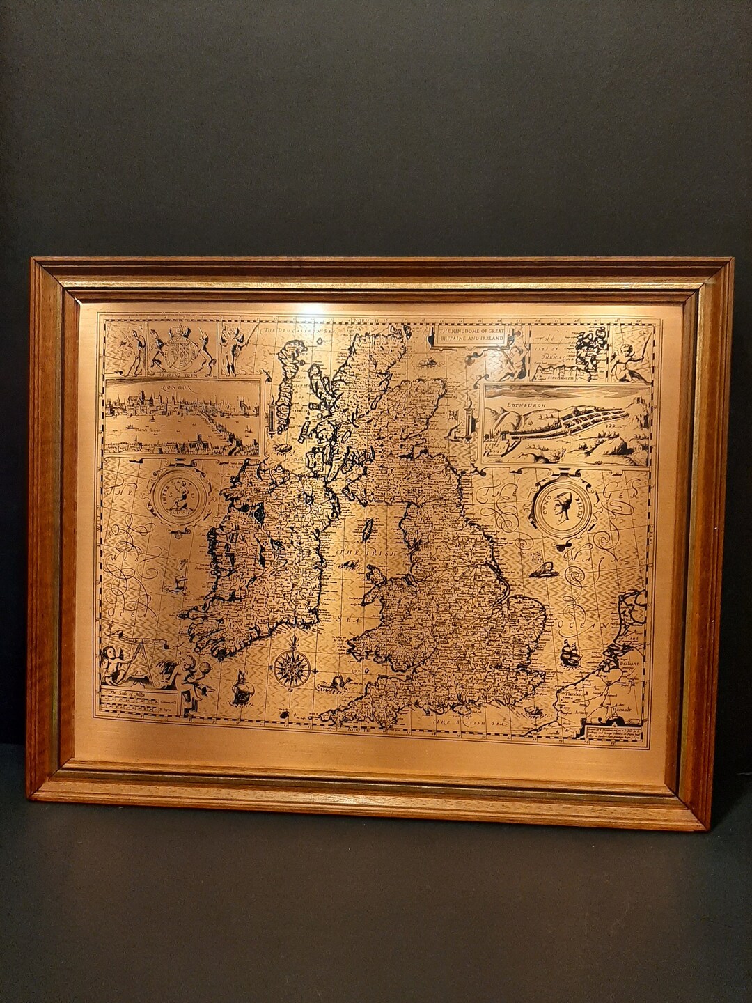 Vintage Metalcraft Cooper Etching Map the Kingdom of Great Britaine ...