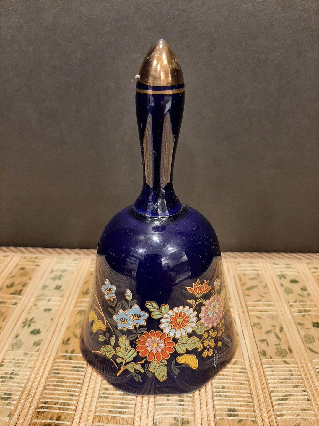 Vintage Cobalt Blue Japanese Porcelain Bell With Flower Pattern Gold ...
