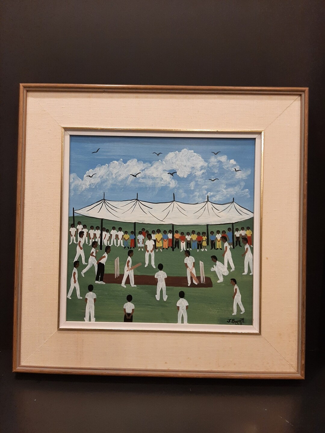 Artist J.BARRETT Vintage Original Primitive Art Oil Painting on Board ...
