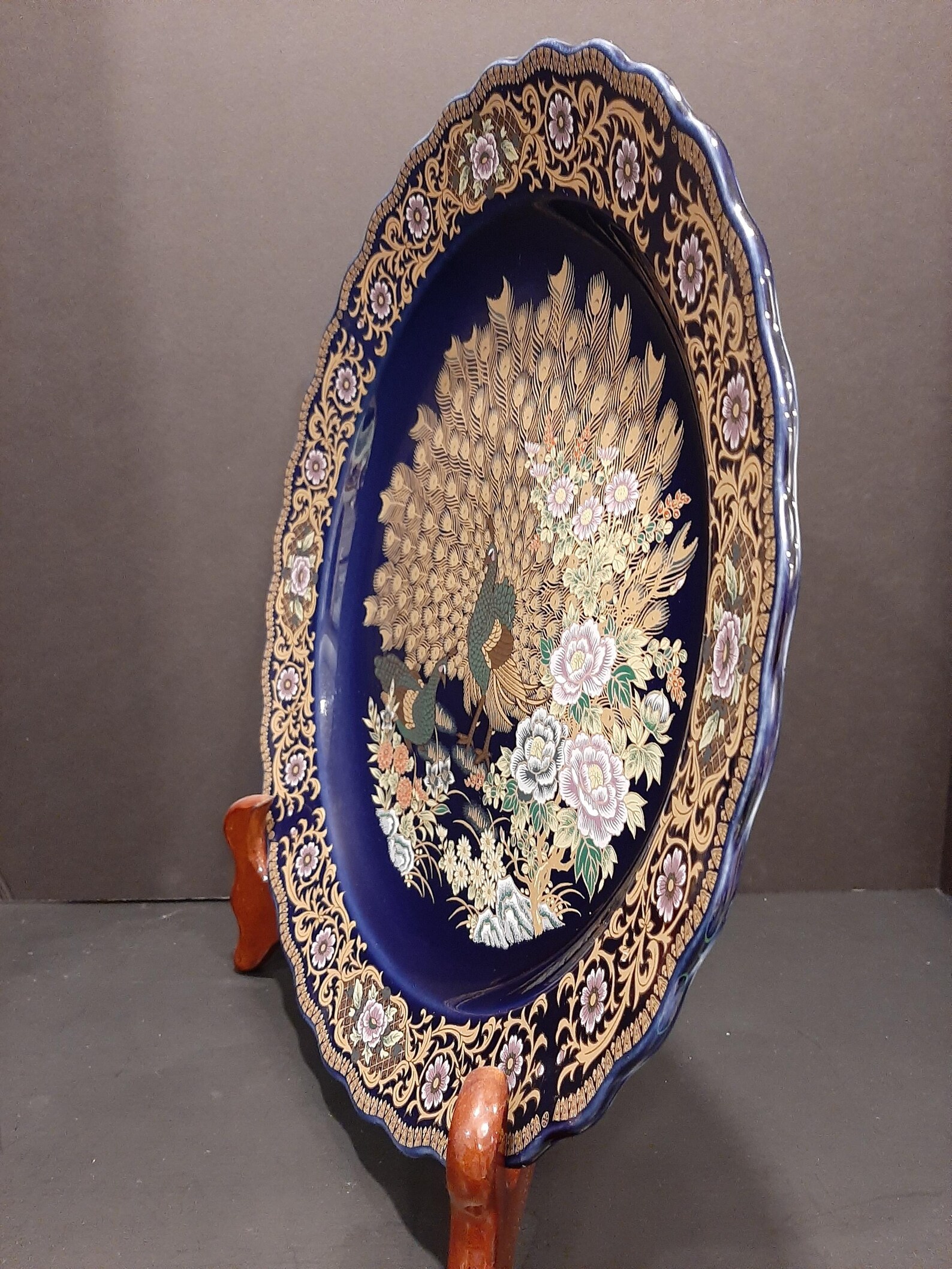Vintage Exquisite Made in Japan Cobalt Blue Porcelain 17" Decorative ...