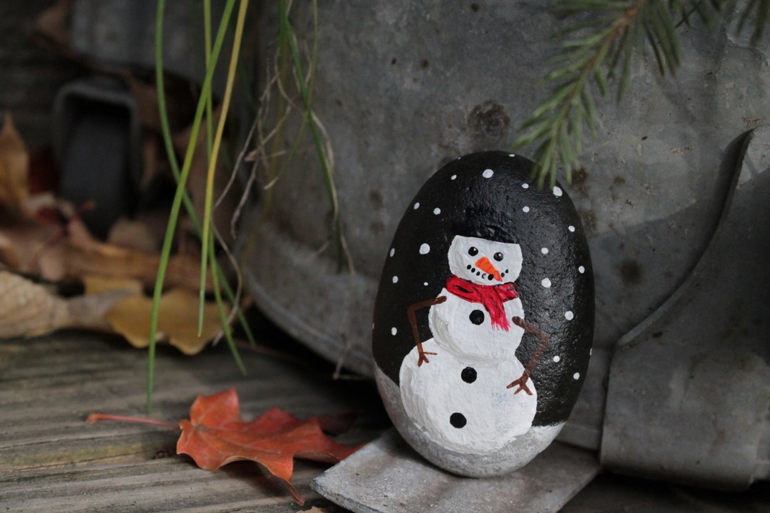 Hand Painted Snowman Rock - Etsy