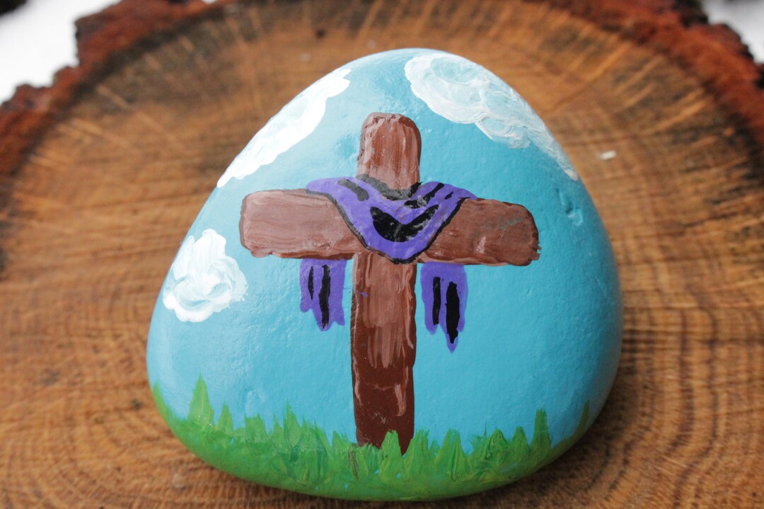 Hand Painted Easter Cross Rock - Etsy