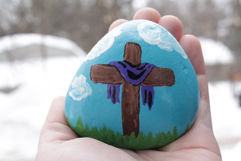 Hand Painted Easter Cross Rock - Etsy