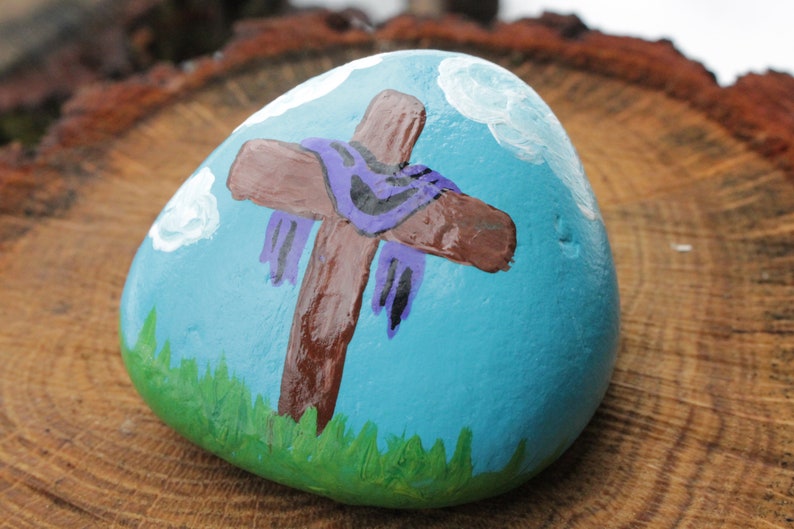 Hand Painted Easter Cross Rock - Etsy