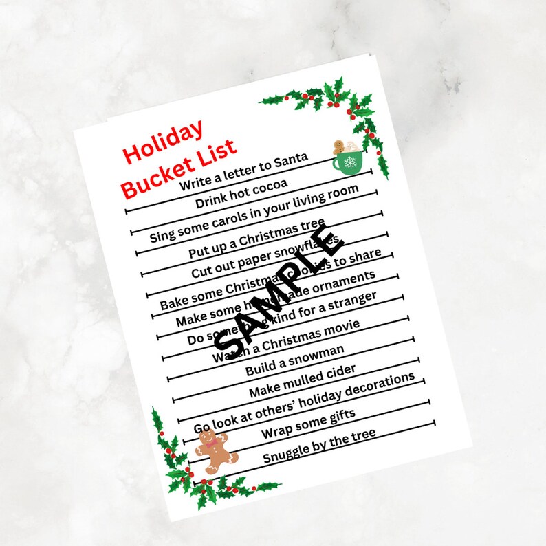Christmas Bucket List Printable: Holiday Family Activities (bonus Page ...