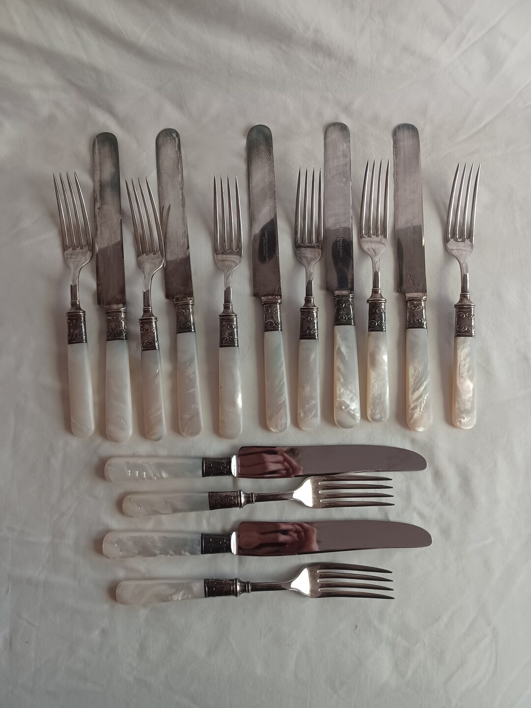 Antique Silverware With Mother of Pearl Handles and Sterling Collars by ...