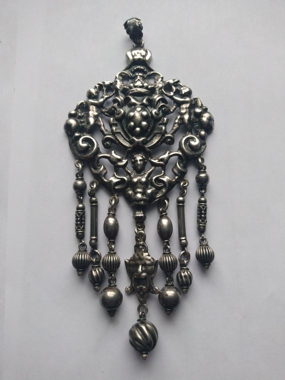 Antique Peruzzi Boston Large Sterling Pendant - Gem