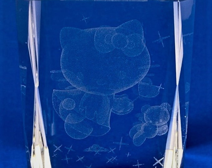 Hello Kitty Laser Engraved 3-D Crystal Glass Art Paperweight - Etsy