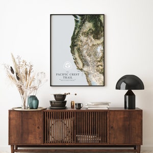 Pacific Crest Trail Map, Detailed Sierra Nevada Mountain Print, West ...