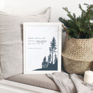 Speak Softly Sign, Teddy Roosevelt Quote Print, Cabin Decor for Wall ...