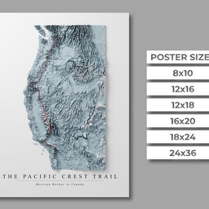 Pacific Crest Trail Map, Detailed Sierra Nevada Mountain Print, West ...