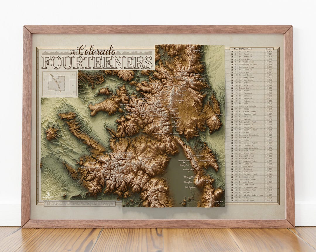 Colorado Fourteeners Topographic Map Print: Peak Bagging Gift for ...