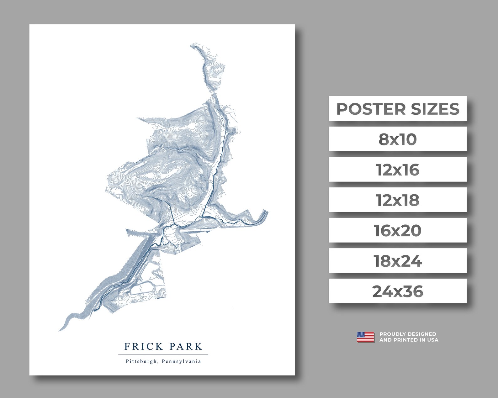 Modern Frick Park Map, Topo Map, Pittsburgh Park Map, Minimalist Map ...