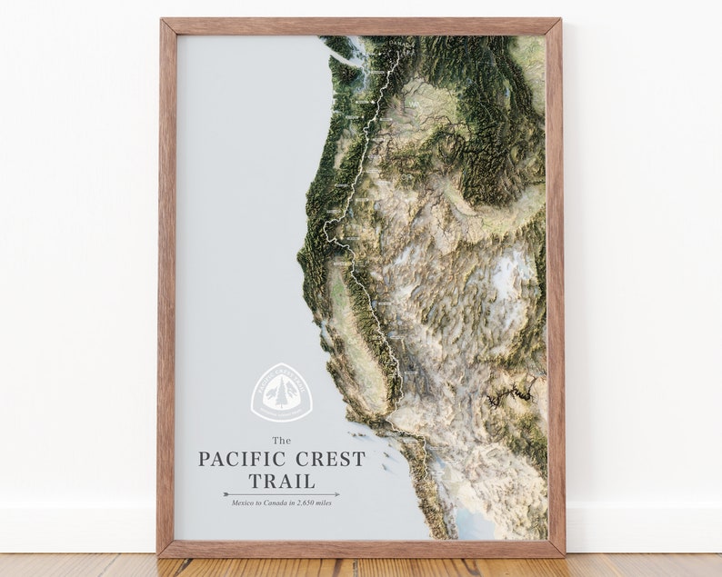 Pacific Crest Trail Map Detailed Sierra Nevada Mountain - Etsy