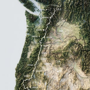Pacific Crest Trail Map, Detailed Sierra Nevada Mountain Print, West ...