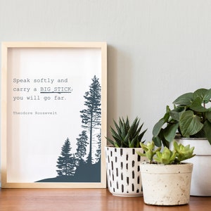 Speak Softly Sign, Teddy Roosevelt Quote Print, Cabin Decor for Wall ...
