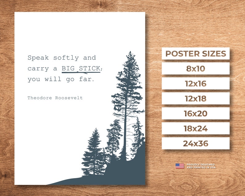 Speak Softly Sign Teddy Roosevelt Quote Print Cabin Decor - Etsy