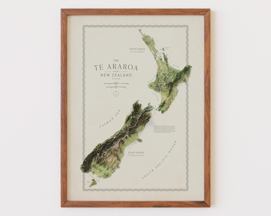Te Araroa Trail Map, New Zealand Hiking Wall Art, Thru Hiker Gift ...