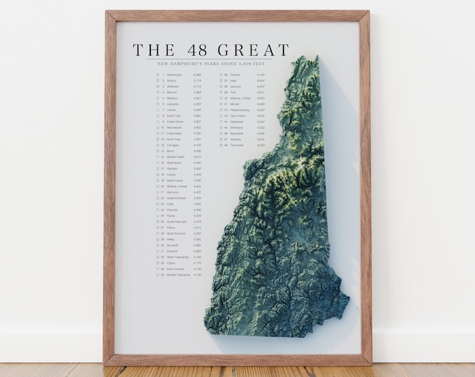 New Hampshire 4000 Footers Sticker Map NH 48 NH 4000 NH48 Checklist ...