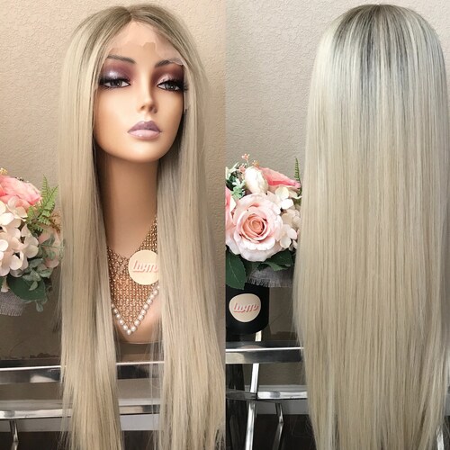 Ash Blonde Ombre Balayage Straight Lace Front Side Part Wig - Etsy