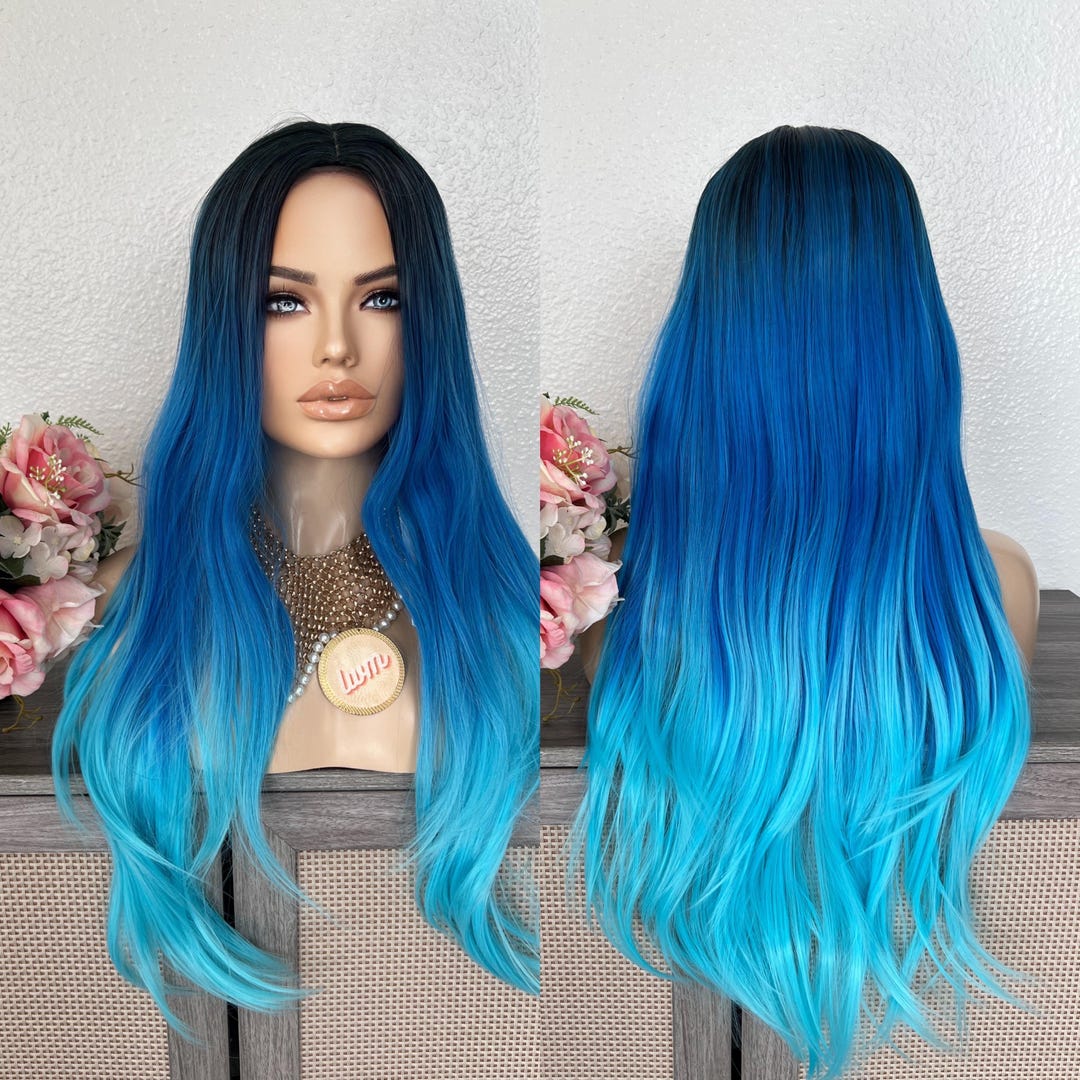 28'' Long Blue Wig, Straight, Synthetic, Heat Friendly, for Cosplay ...