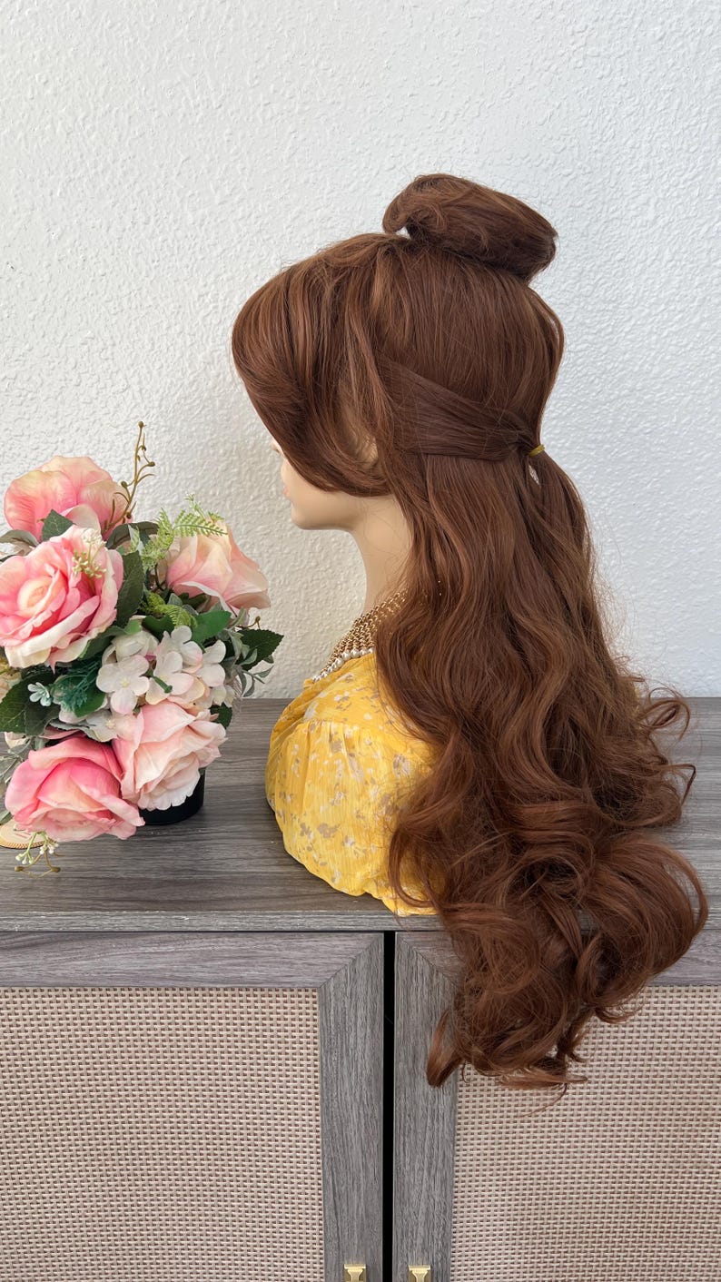 Belle Cosplay Wig, Long Curly Brown Heat-resistant Synthetic Wig - Etsy