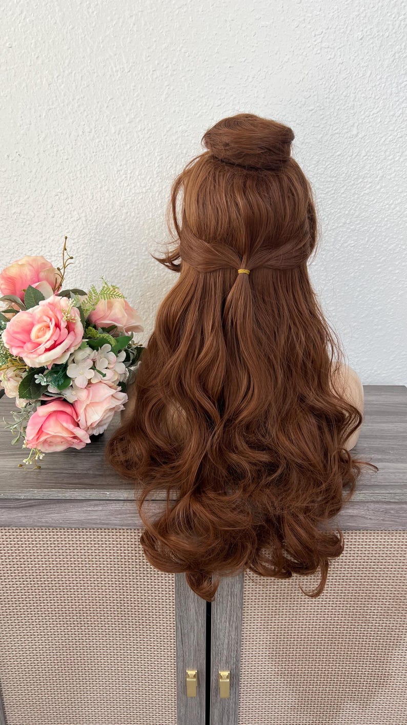 Belle Cosplay Wig, Long Curly Brown Heat-resistant Synthetic Wig - Etsy