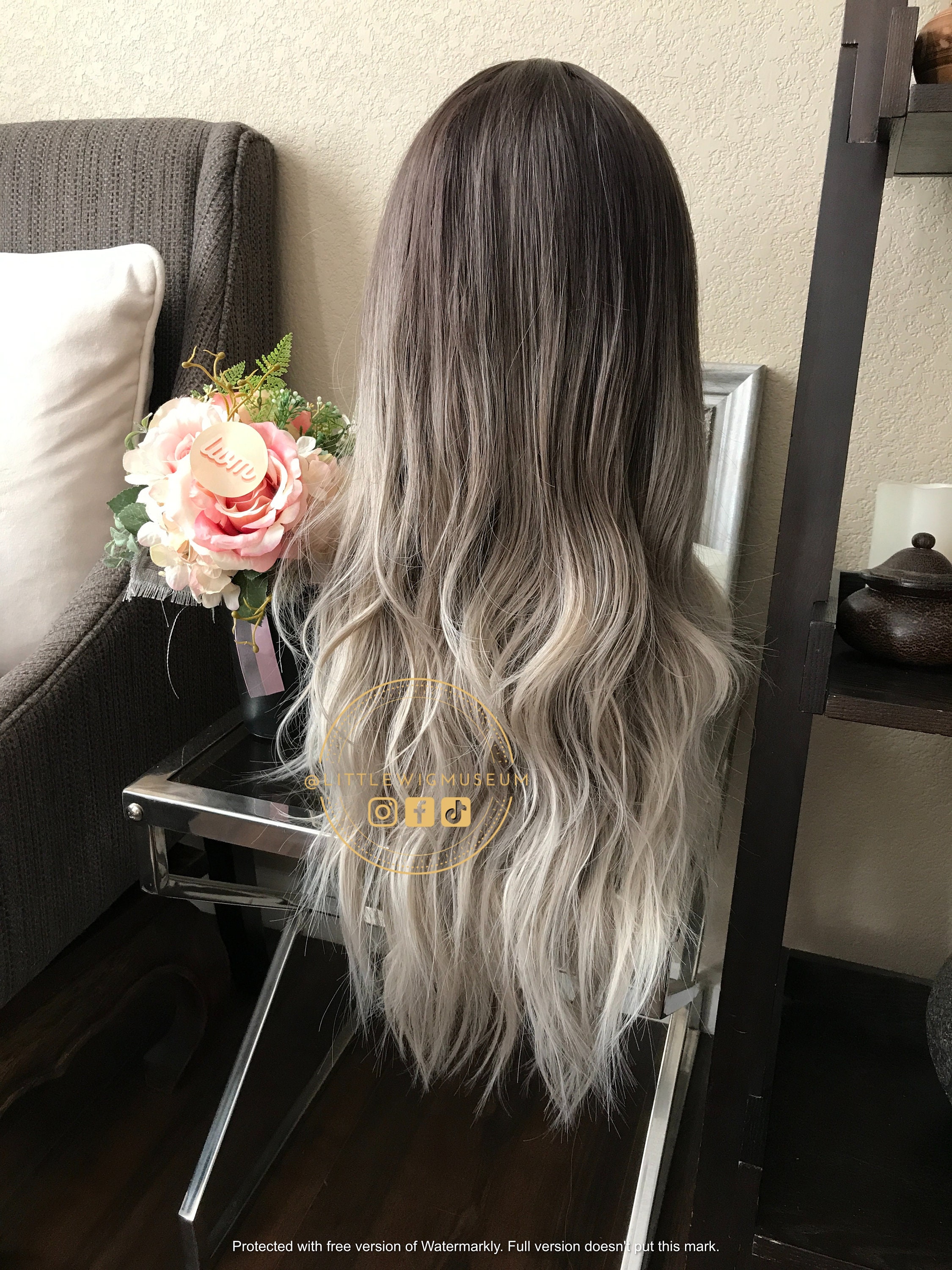 24'' ombre dark root ash brown Synthetic Wig Little | Etsy
