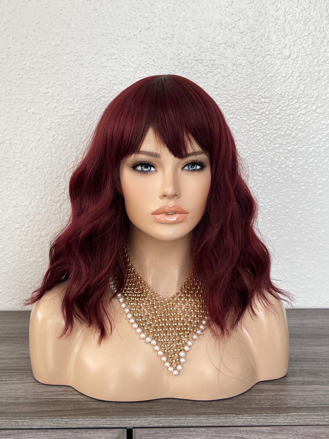 14 Inches Burgundy Wine Red Bob Wig : Heat Resistant Synthetic Comfort ...