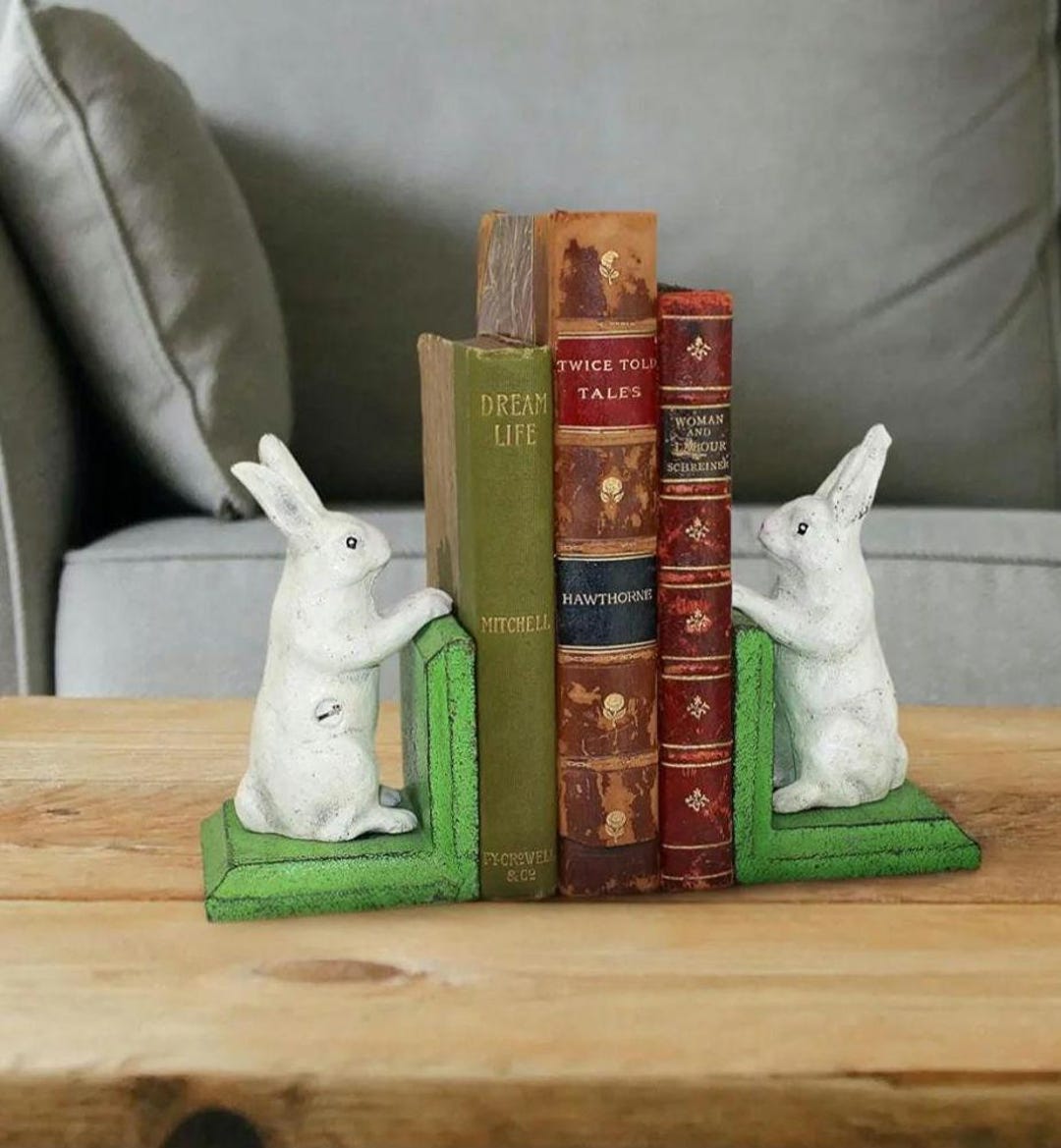 Vintage Bunny Bookends Easter Decor; White Rabbits; Book Nook; Bunny ...