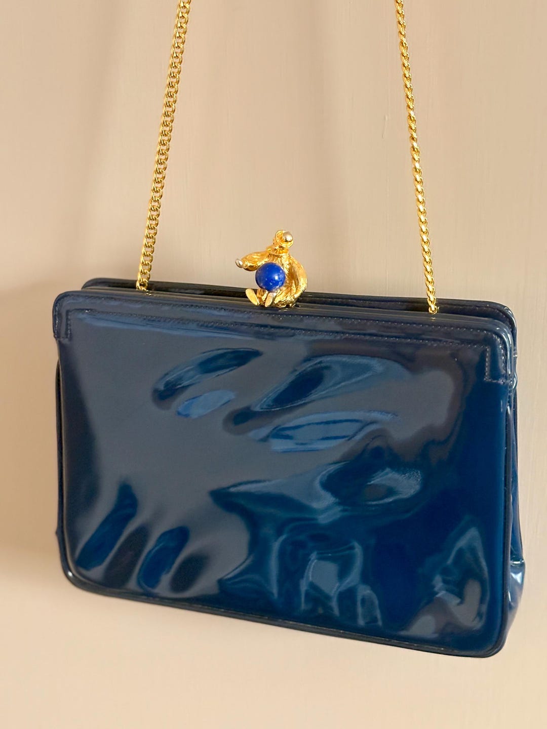 Morris Moskowitz MM Vintage Navy Blue Patent Leather Evening Handbag ...