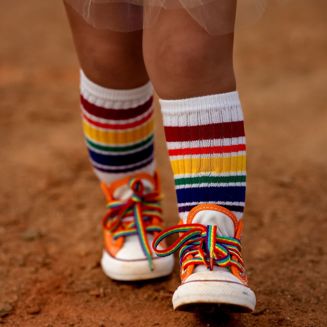 Retro Tube Socks for Babies Toddlers and Kids Rainbow Print Pride ...