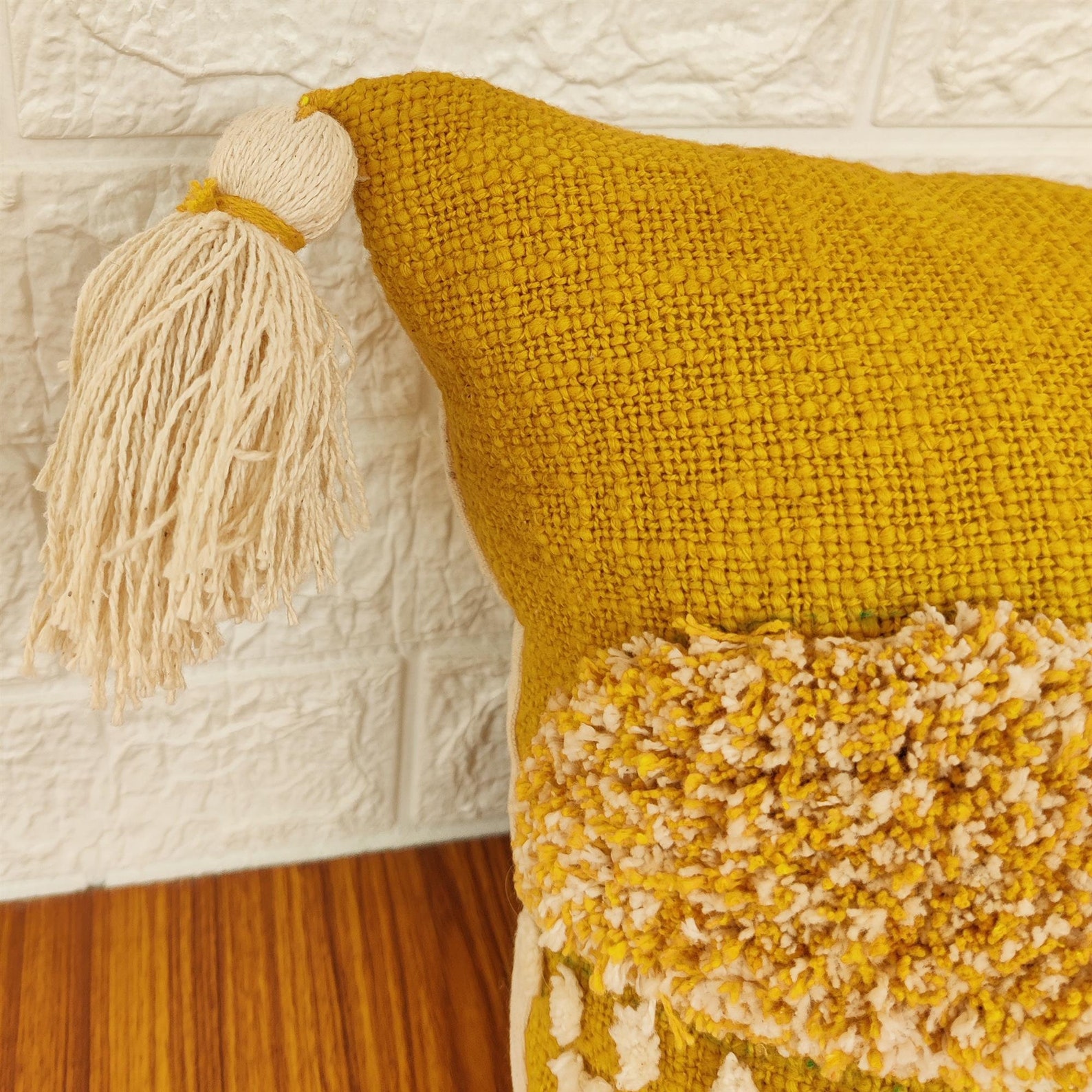 Mustard Yellow Tufted Textured Boho Pillow Cover Bohemian Cotton Thick ...