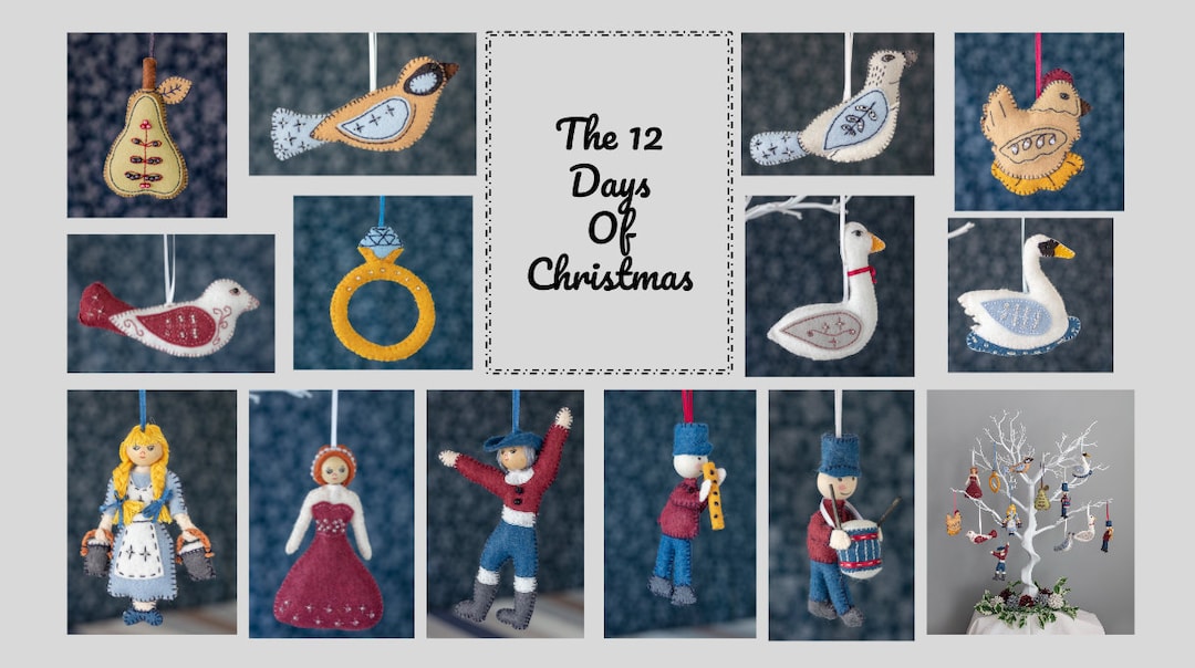12 Days of Christmas Felt Decoration Kits Wool Felt Tree Ornaments ...