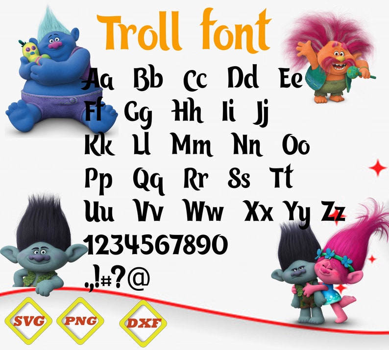 Troll svg dxf Troll font Troll alphabet Smurf svg dxf | Etsy