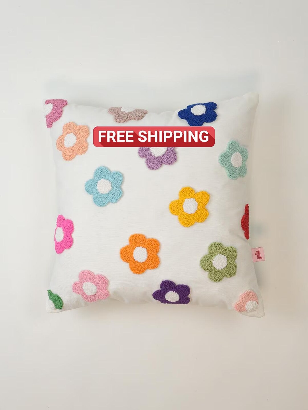 Floral Embroidered Pillow Cover: Cottagecore Daisy Cushion, Boho Home ...