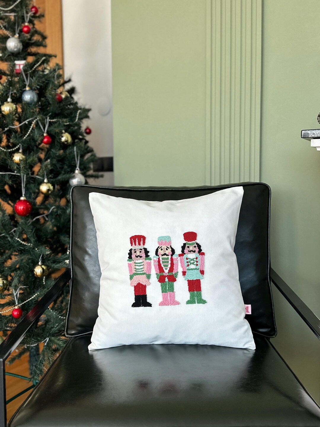 Galia Tasarim Nutcracker Soldiers Christmas Pillow Cover Handcrafted Punch Needle Embroidery ...