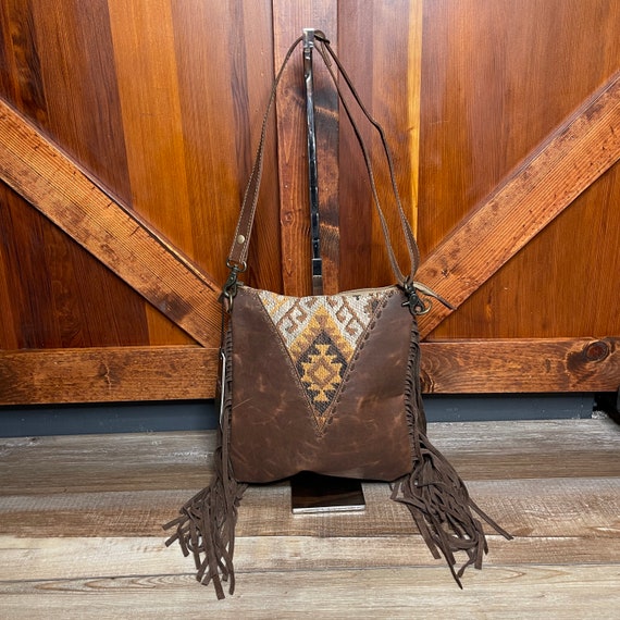 Myra Bag Hera Small Canvas / Leather Fringe Crossbody Purse - Etsy