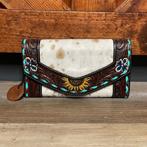 TOOLED LEATHER WALLET Western Genuine Hand Tooled Leather - Etsy