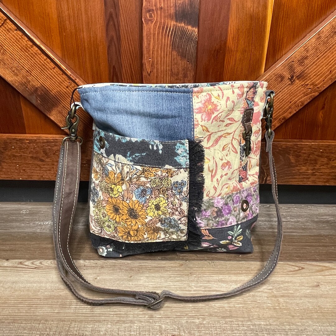 Blu Crossbody Shoulder Upcycled Canvas Purse - Etsy